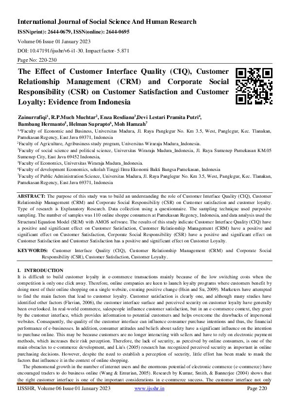 (PDF) The Effect of Customer Interface Quality (CIQ), Customer Relationship Management (CRM) and ...