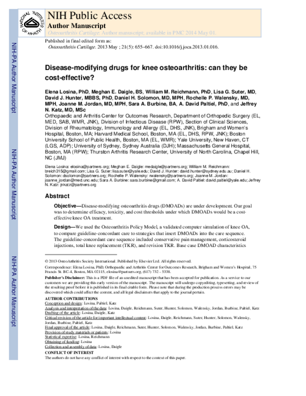 (PDF) 355 Disease Modifying Drugs in Knee Osteoarthritis: Can They Be ...