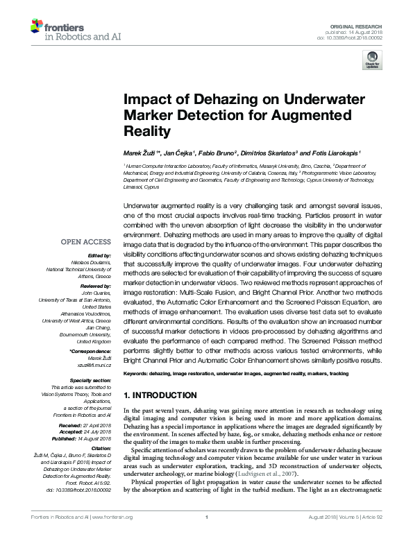 (PDF) Impact of Dehazing on Underwater Marker Detection for Augmented Reality