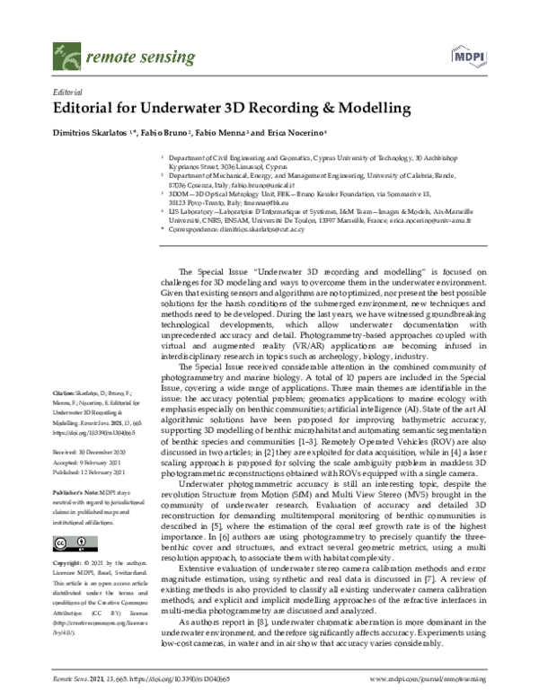 (PDF) Editorial for Underwater 3D Recording & Modelling