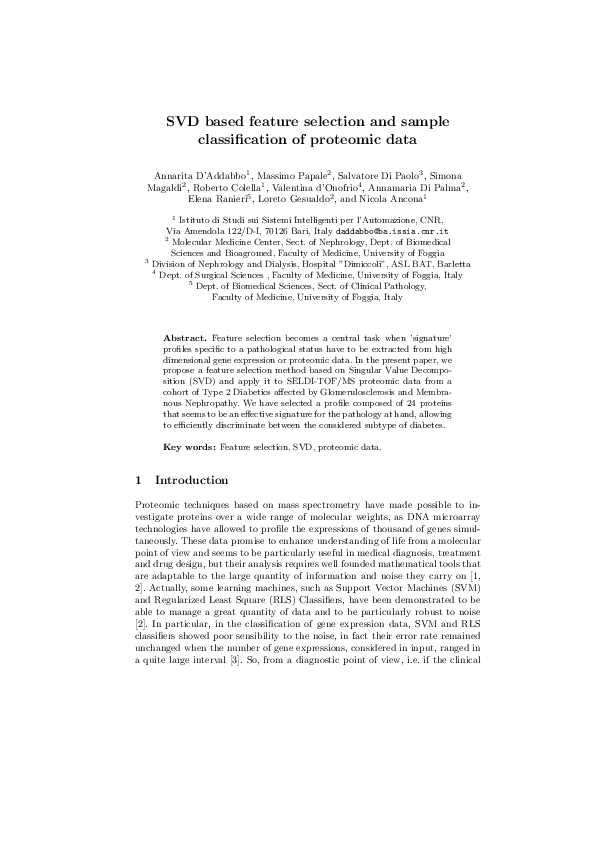 (PDF) SVD Based Feature Selection and Sample Classification of Proteomic Data