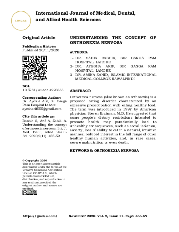 (PDF) Understanding the Concept of Orthorexia Nervosa