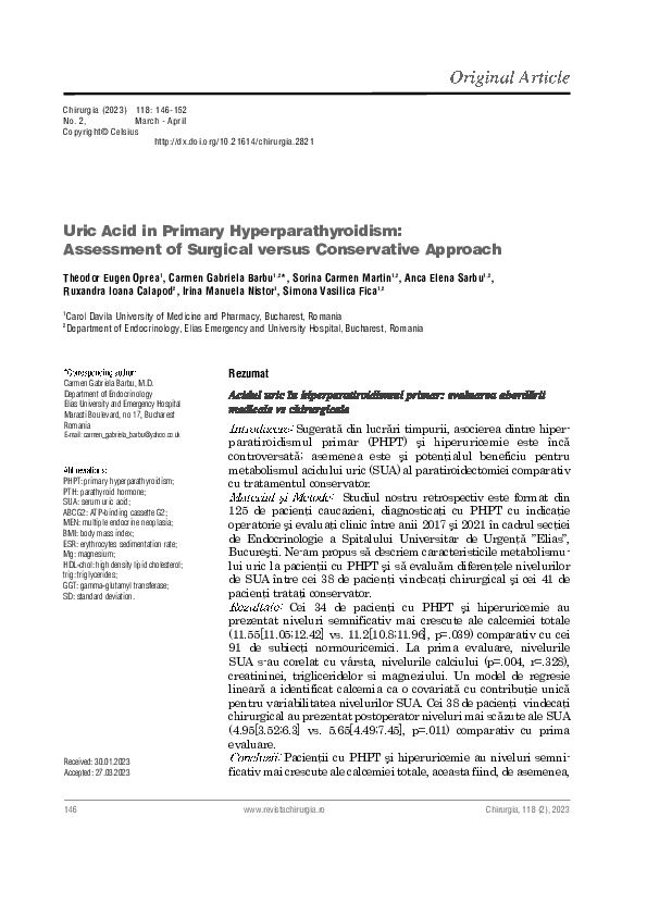 (PDF) Uric Acid in Primary Hyperparathyroidism: Assessment of Surgical ...