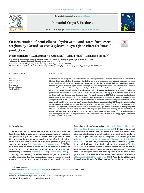 (PDF) Co-fermentation of hemicellulosic hydrolysates and starch from ...