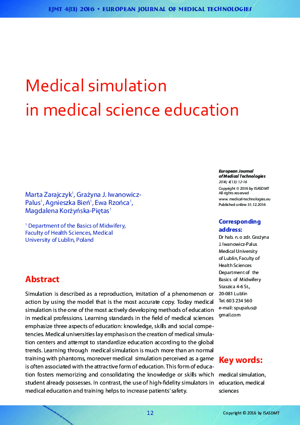 (PDF) Medical simulation in medical science education