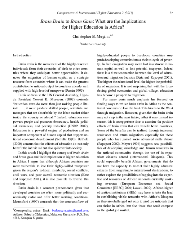 (PDF) Brain Drain to Brain Gain: What are the Implications for Higher Education in Africa?