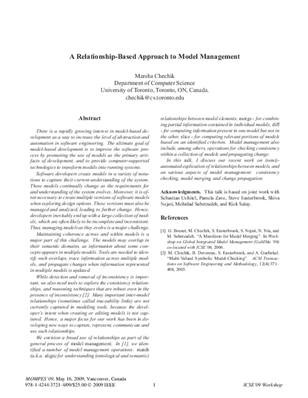 (PDF) A relationship-based approach to model management