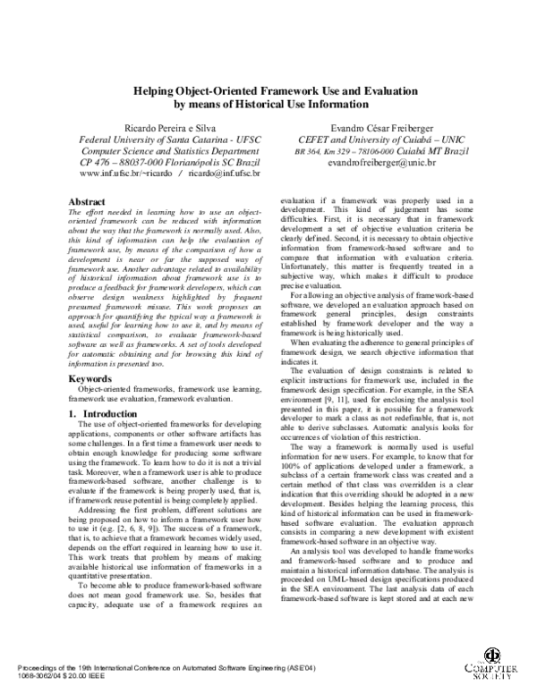 (PDF) Helping object-oriented framework use and evaluation by means of historical use information