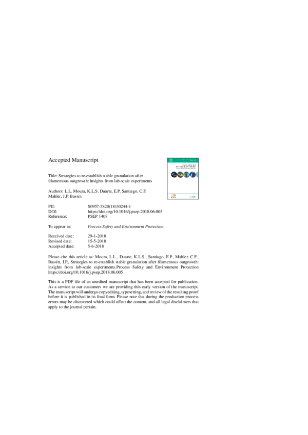 (PDF) Strategies to re-establish stable granulation after filamentous ...