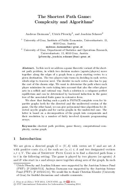 (PDF) The Shortest Path Game: Complexity and Algorithms (PDF) The Shortest Path Game: Complexity and Algorithms