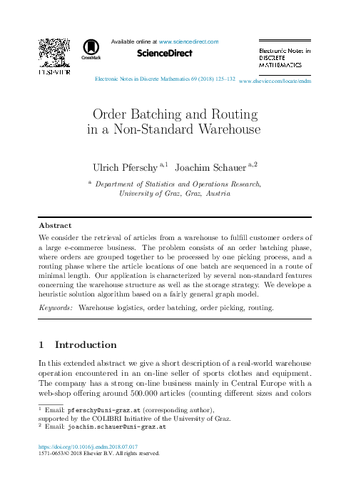 (PDF) Order Batching and Routing in a Non-Standard Warehouse