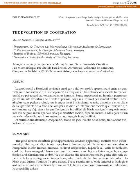 (PDF) The Evolution of cooperation