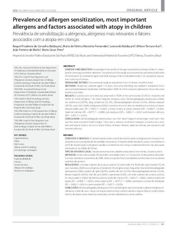 (PDF) Prevalence of allergen sensitization, most important allergens ...