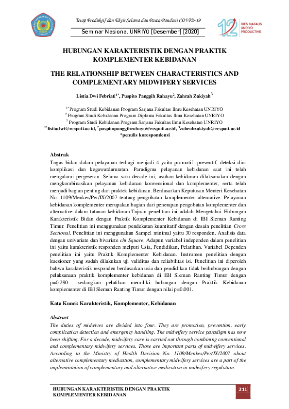 (PDF) Hubungan Karakteristik Dengan Praktik Komplementer Kebidanan