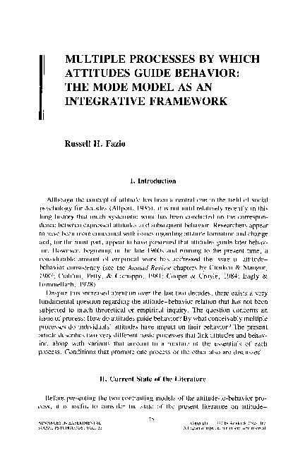 (PDF) Multiple Processes by which Attitudes Guide Behavior: The Mode ...