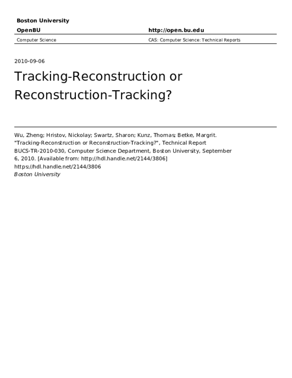 (PDF) Tracking-Reconstruction or Reconstruction-Tracking?