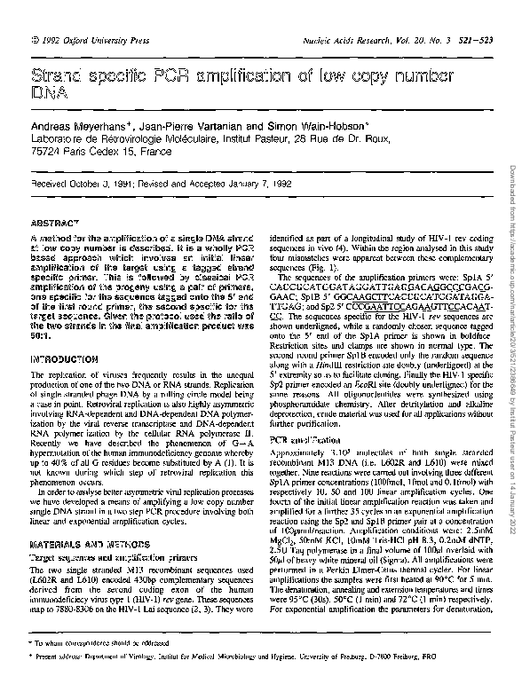(PDF) Srand specific PCR amplification of low copy number DNA