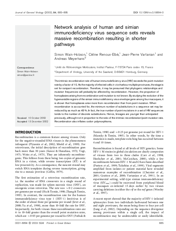 (PDF) Network analysis of human and simian immunodeficiency virus ...