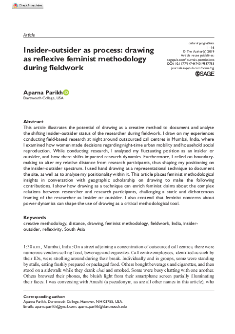 (PDF) Insider-outsider as process: drawing as reflexive feminist ...