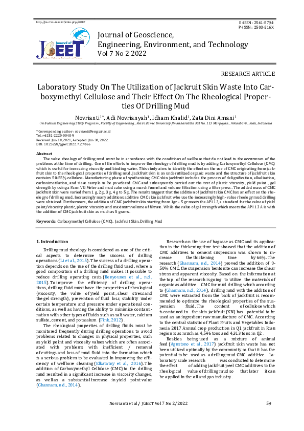 (PDF) Jackfruit Skin Waste for Drilling Mud Rheology