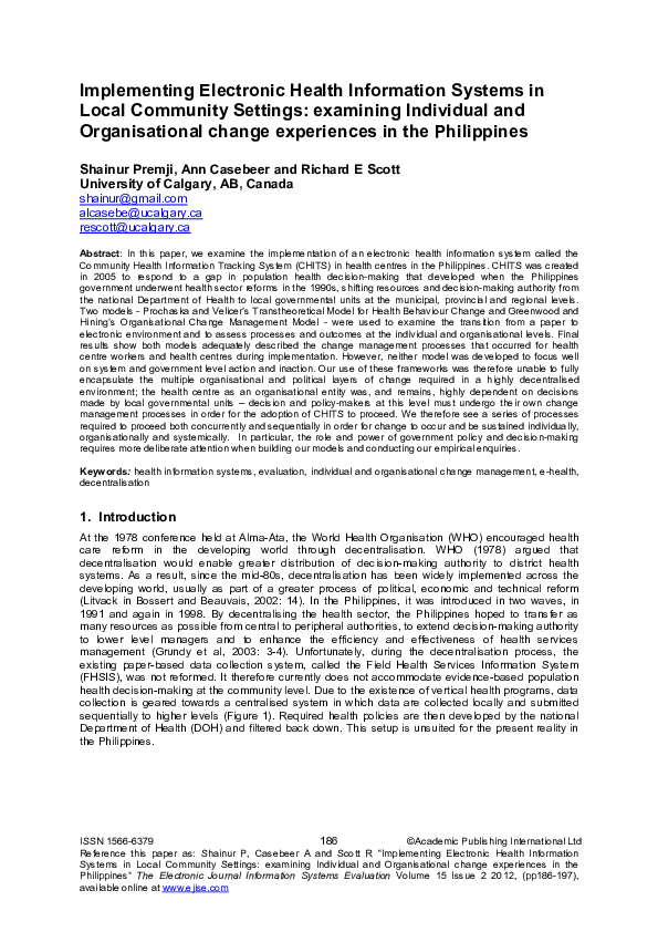 (PDF) Implementing Electronic Health Information Systems in Local Community Settings: examining ...