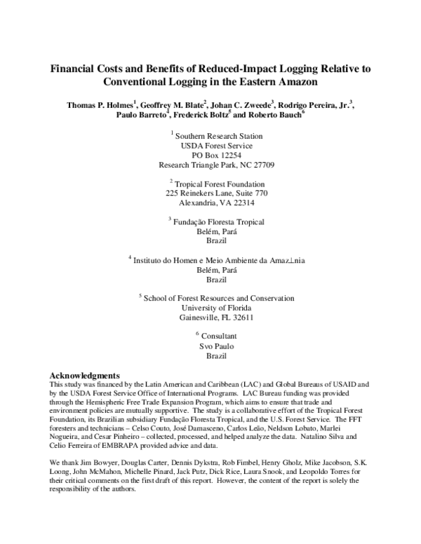 (PDF) Financial Costs and Benefits of Reduced Impact Logging Relative ...