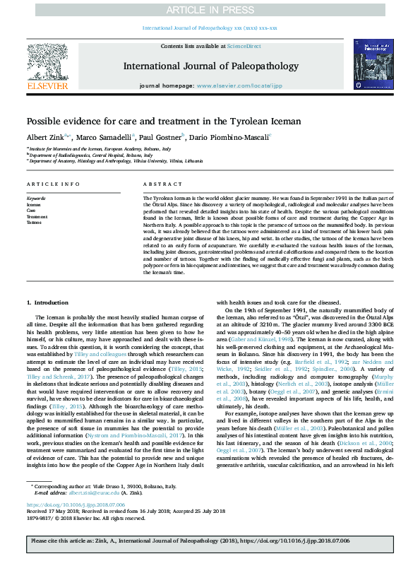 (PDF) Possible evidence for care and treatment in the Tyrolean Iceman