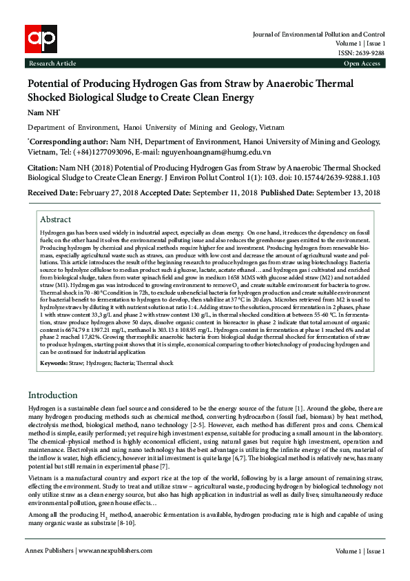 (PDF) Potential of Producing Hydrogen Gas from Straw by Anaerobic ...