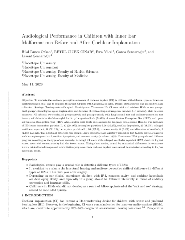 (PDF) Audiological Performance in Children with Inner Ear Malformations ...