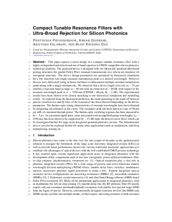 (PDF) Compact Tunable Resonance Filters with Ultra-Broad Rejection for ...
