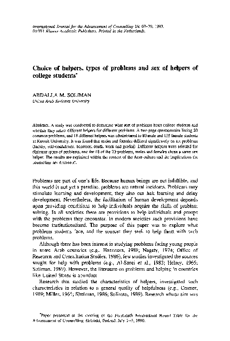 Pdf Choice Of Helpers Types Of Problems And Sex Of Helpers Of