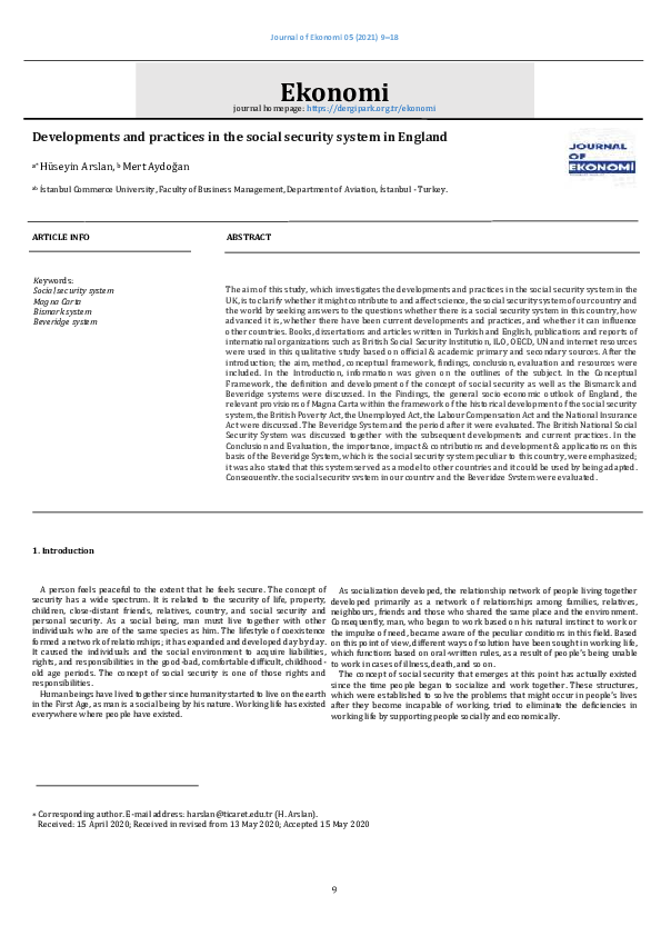 (PDF) Developments and practices in the social security system in England