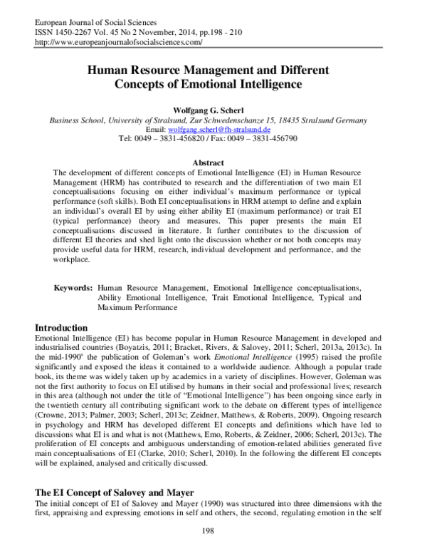 (PDF) Human Resource Management and Different Concepts of Emotional ...