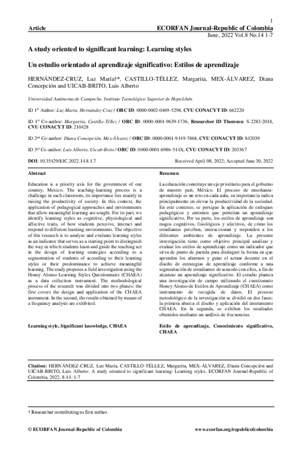 (PDF) A study oriented to significant learning: Learning styles