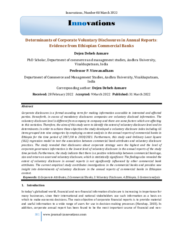 (PDF) Determinants of Corporate Voluntary Disclosures in Annual Reports ...