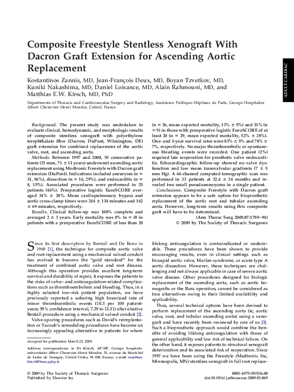 (PDF) Composite Freestyle Stentless Xenograft With Dacron Graft ...