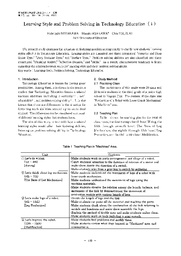 (PDF) Learning Style and Problem Solving in Technology Education(I)