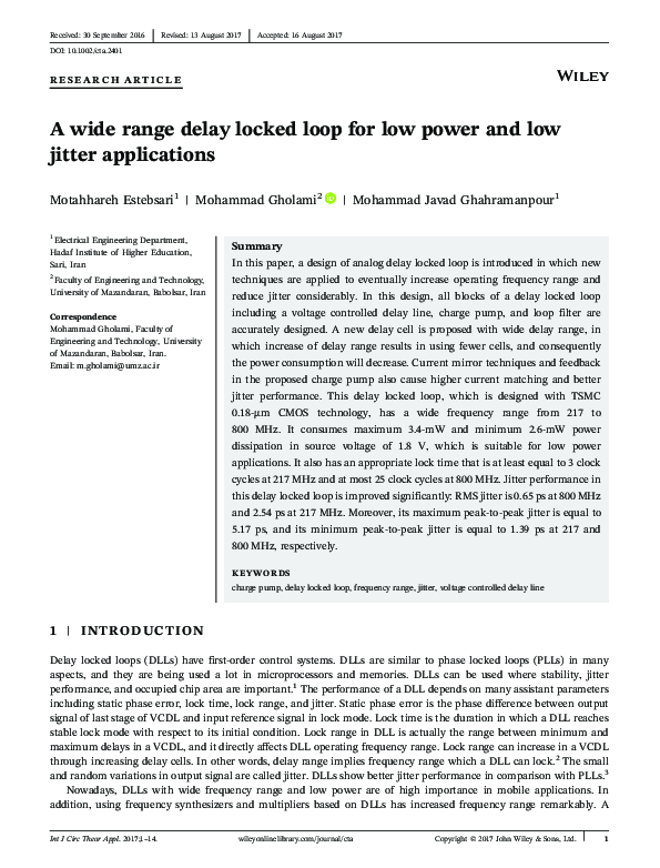 (PDF) A wide range delay locked loop for low power and low jitter applications