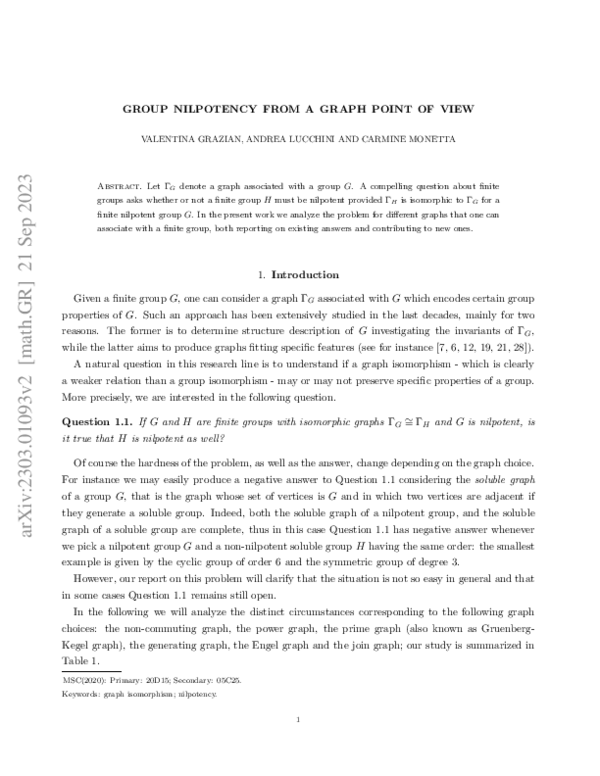 (PDF) Group nilpotency from a graph point of view