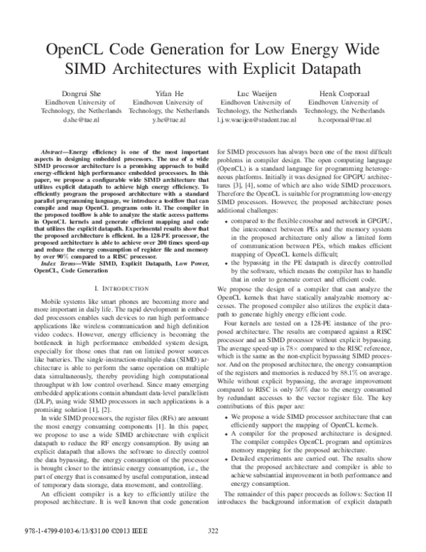 (PDF) OpenCL code generation for low energy wide SIMD architectures with explicit datapath