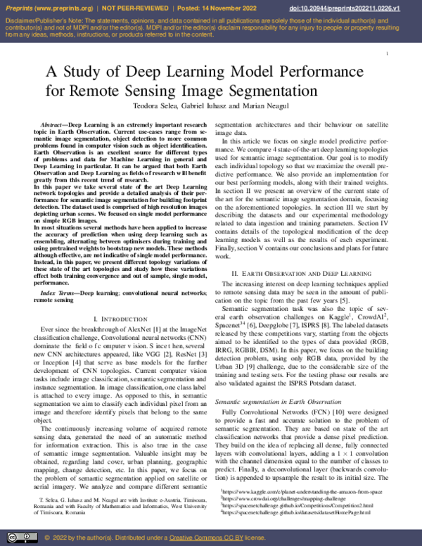 (PDF) A Study of Deep Learning Model Performance for Remote Sensing Image Segmentation