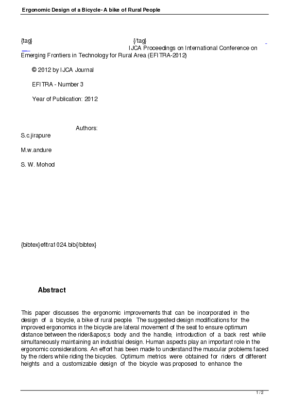 (PDF) Ergonomic Design of a Bicycle- A bike of Rural People