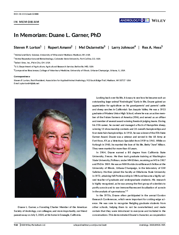 (PDF) In Memoriam: Duane L. Garner, PhD