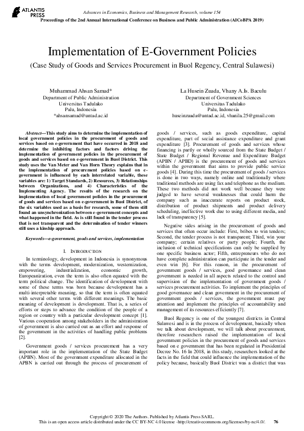 (PDF) Implementation of E-Government Policies