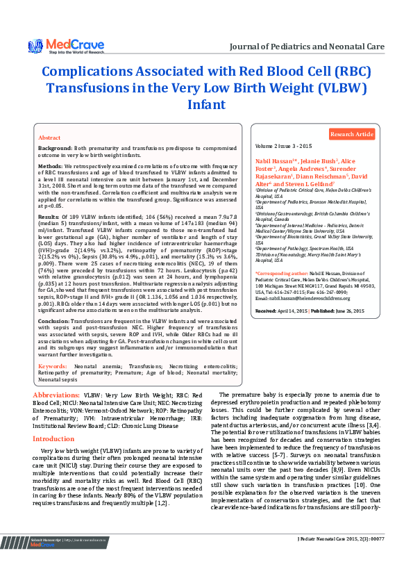 (PDF) Complications Associated with Red Blood Cell (RBC) Transfusions ...