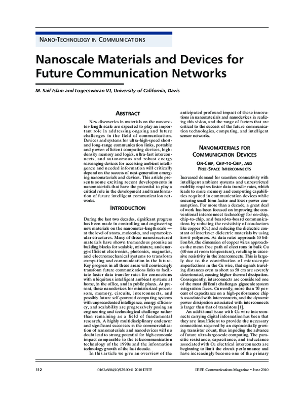 (PDF) Nanoscale materials and devices for future communication networks