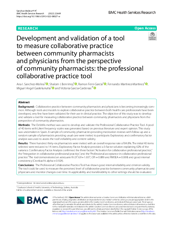 (PDF) Development and Validation of a Tool to Measure Collaborative Practice Between Community ...