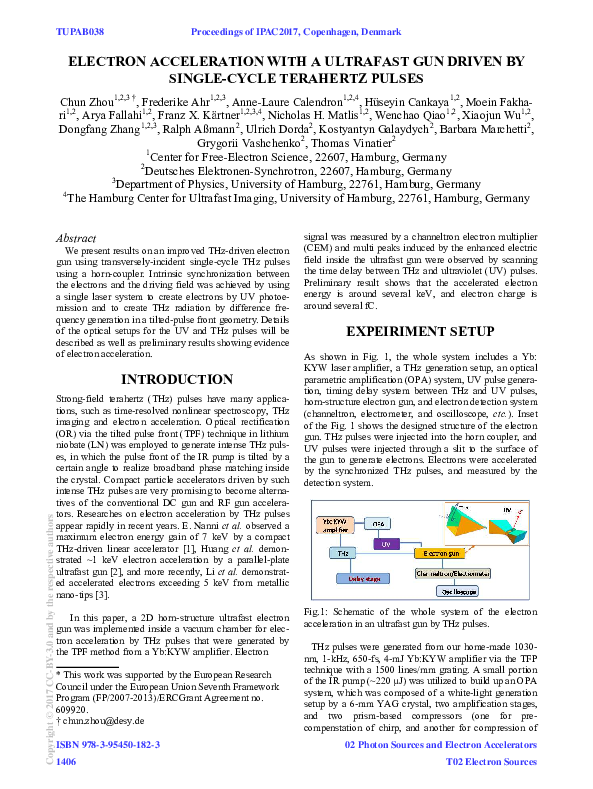 (PDF) Electron Acceleration With a Ultrafast Gun Driven by Single-Cycle Terahertz Pulses