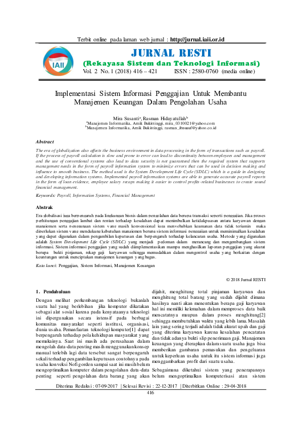 (PDF) Implementasi Sistem Informasi Penggajian Untuk Membantu Manajemen Keuangan Dalam ...
