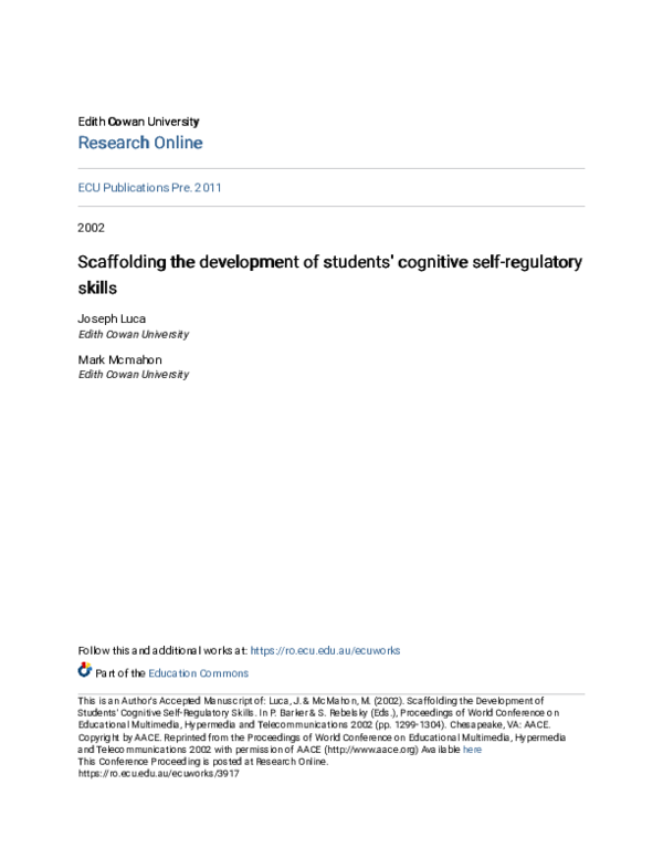 (PDF) Scaffolding the development of students' cognitive self-regulatory skills